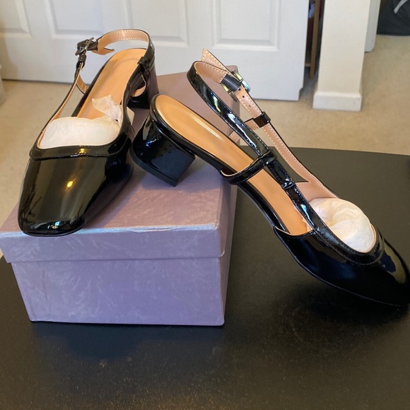 Shoes | Ladies Square Toe Ankle Strap Black Patent Low Heel Pump 15 In ...